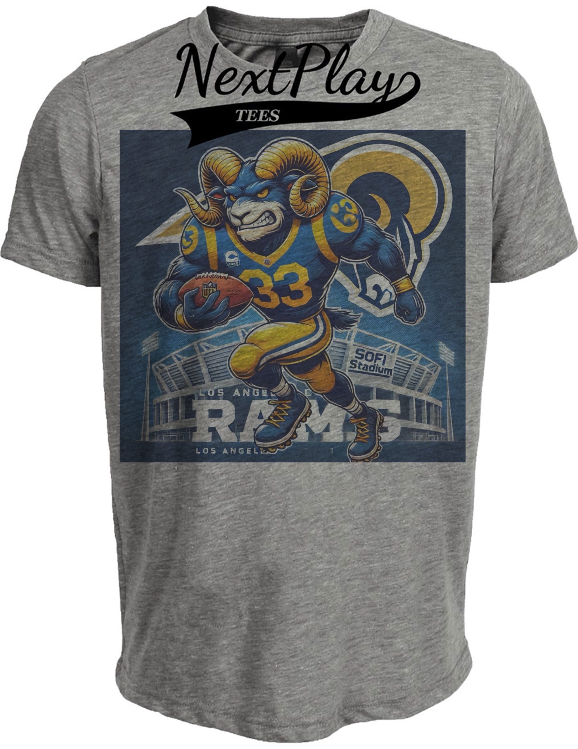 Los Angeles Rams Exclusive Retro Football Rampage Artwork Heather Gray ...
