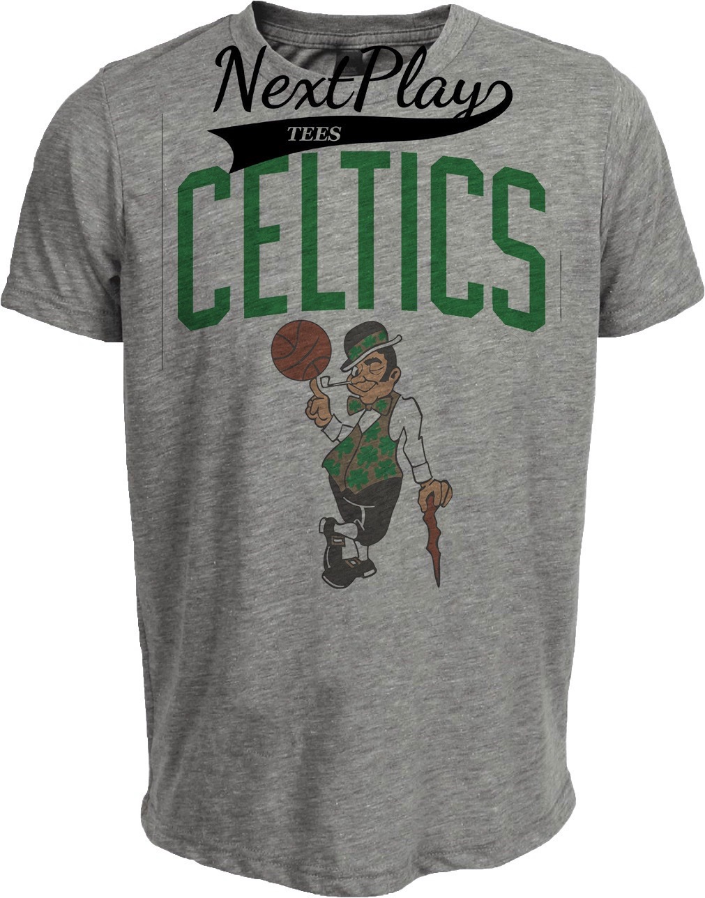 Boston Celtics Retro Basketball Mascot Jersey Lettering Artwork Heather ...