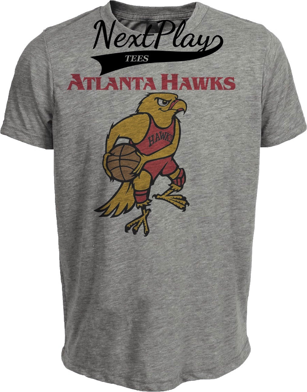 Atlanta Hawks Retro Basketball 1968 Artwork Heather Gray Sublimated T ...