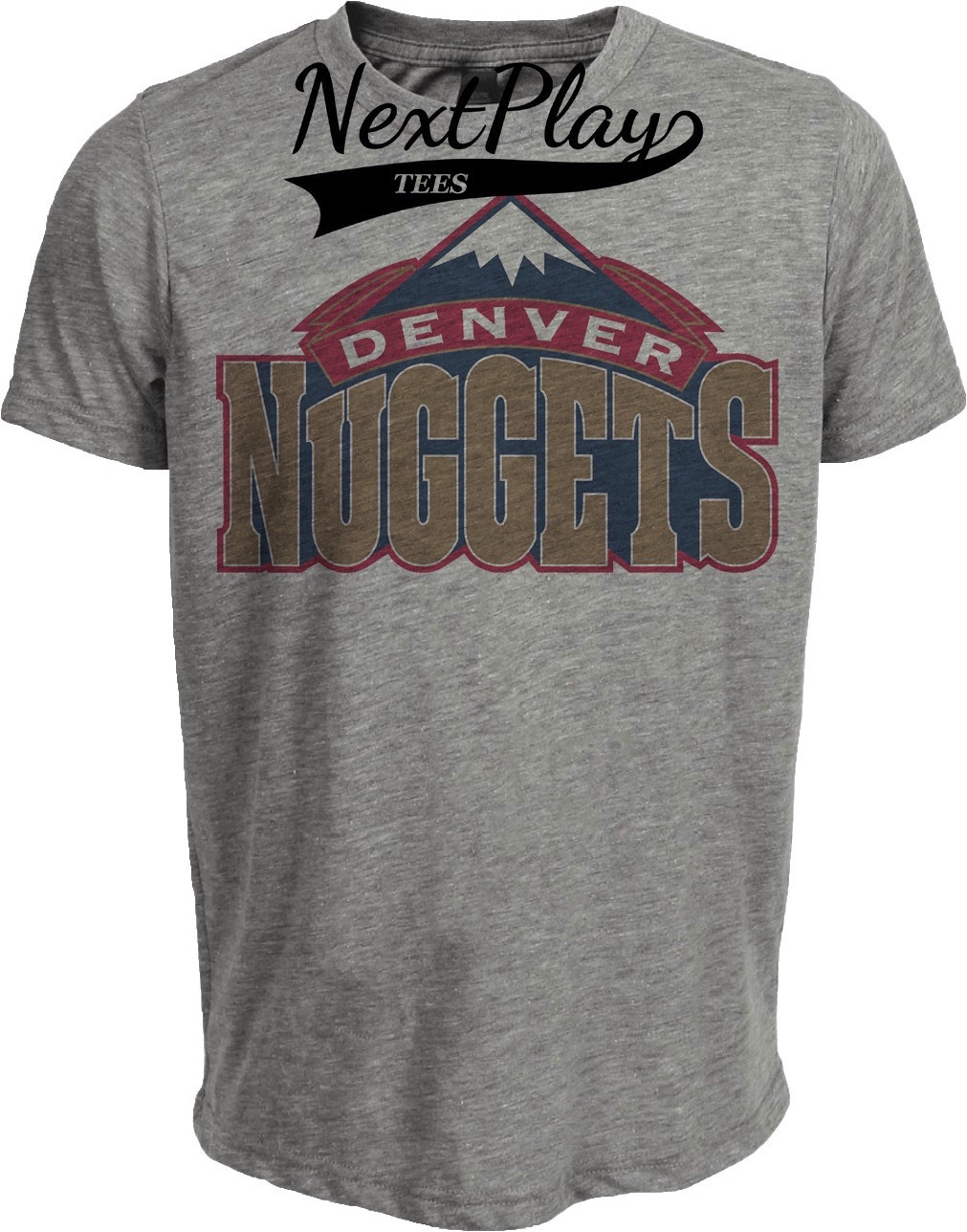 Denver Nuggets Retro Basketball 1993 Artwork Heather Gray Sublimated T ...