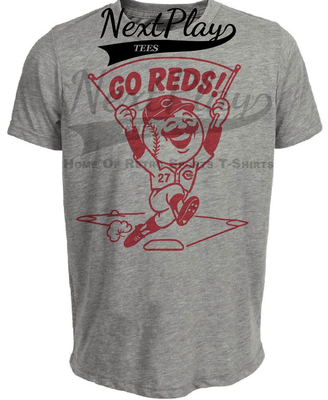 Cincinnati Reds Retro Baseball 1975 Artwork Heather Gray Sublimated T ...